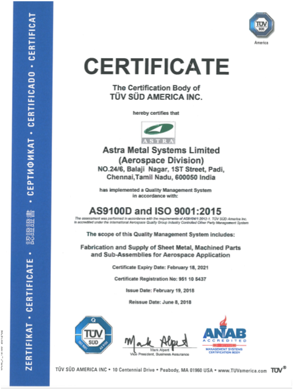 Certifications – Astra Metals